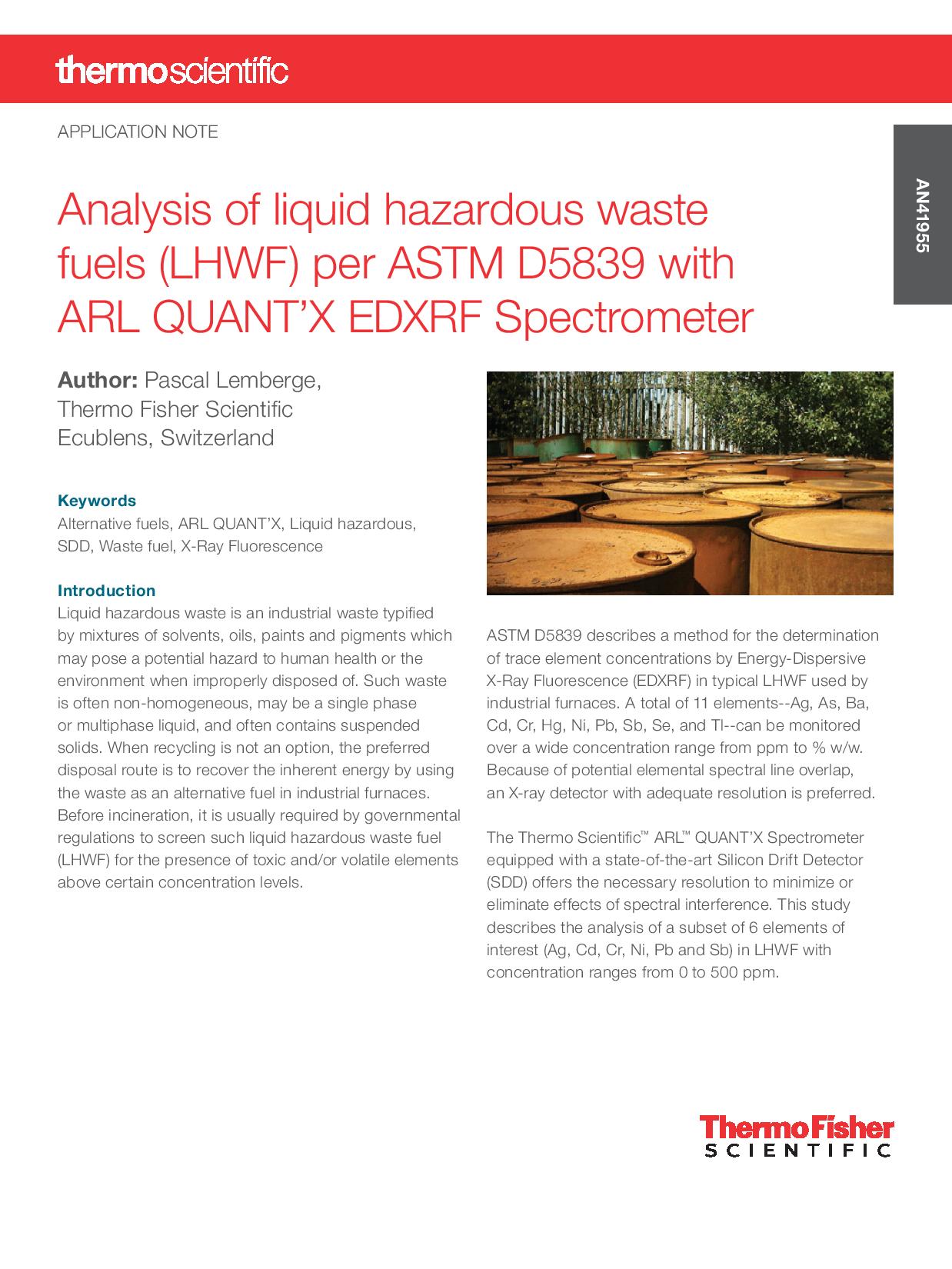 XRF AN41955 edxrf analysis liquid hazardous waste fuels - ברגל ציוד אנליטי